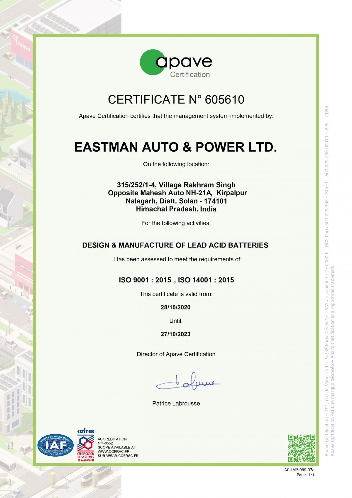 certificates – Addo Moto Battery